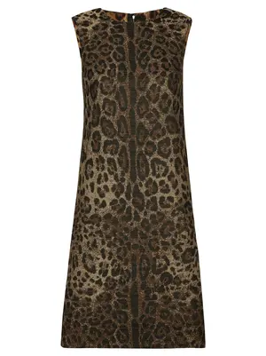 Dolce & Gabbana Wool Midi Dress With Jacquard Leopard Design - Multicolor