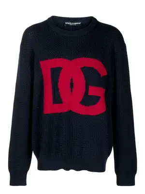 Dolce & Gabbana Intarsia-knit Logo Wool Jumper - Blue