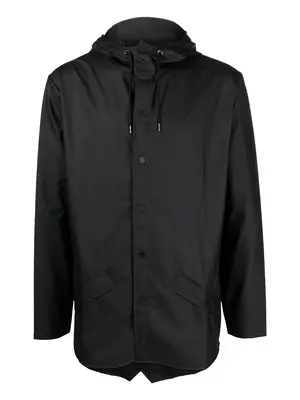 Rains Drawstring-hooded Buttoned Rain Jacket - Black