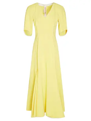 Marni Pleated Stretch-crepe Midi Dress - Yellow