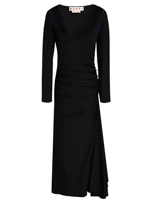 Marni Ruched Cady Midi Dress - Black