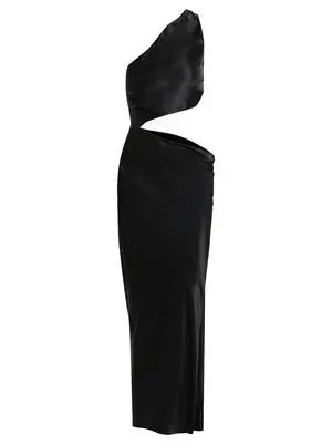 NICHOLAS One-shoulder Silksatin Ruched Cutout Maxi Dress - Black