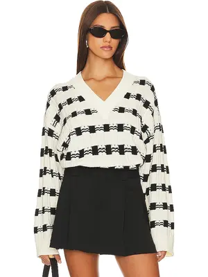 L'academie Evran Check Sweater - White & Black