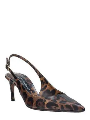 Dolce & Gabbana Lollo Leopard Print Slingback Pumps - Brown Print Leopard