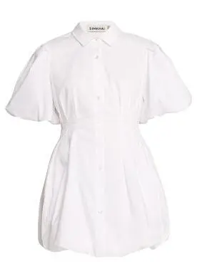 SIMKHAI Cleo Balloon-Sleeve Pleated Mini Dress