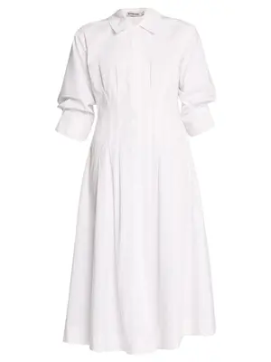 Simkhai SIMKHAI Jazz Cotton Poplin Pintuck Midi Shirt Dress White
