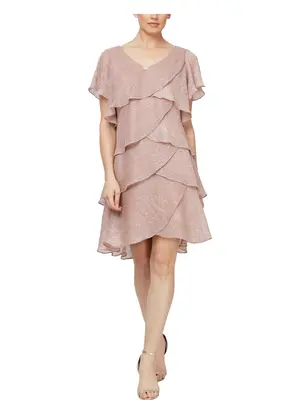 SLNY Womens Metallic Knee Shift Dress Multi