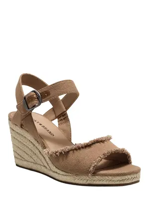 Lucky Brand Mindra Womens Canvas Ankle Strap Espadrille Heels Multi