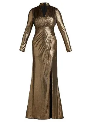 Tadashi Shoji Plus Metallic Jersey V-neck Gown - Bronze