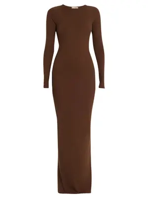 Eterne Eterne Long-Sleeve Rib-Knit Maxi Dress Chocolate