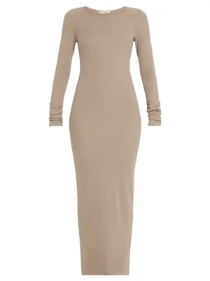 Eterne Eterne Long-Sleeve Rib-Knit Maxi Dress Clay