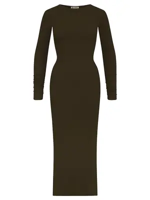 Eterne Eterne Long-Sleeve Rib-Knit Maxi Dress Moss