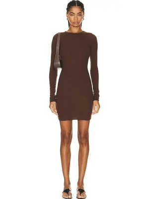 Eterne Eterne Long Sleeve Crewneck Mini Dress Chocolate