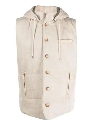 FILERIA Detachable Hood Virgin Wool Gilet - Neutrals