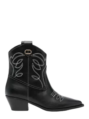 TWINSET 50mm Leather Texas Boots - Black