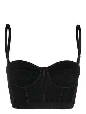 DEL CORE Lace-detailing Bustier Crop Top - Black