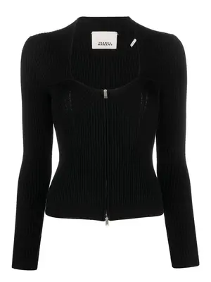 Isabel Marant Zelie Ribbed Zip-up Cardigan - Black