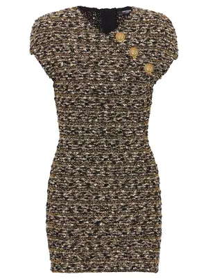 Balmain Lurex Tweed Mini Dress - Gold