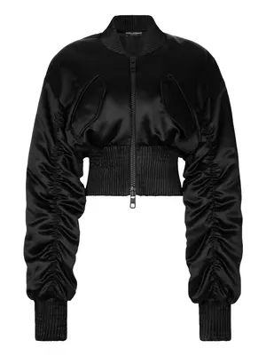 Dolce & Gabbana Satin Zip-up Cropped Jacket - Black