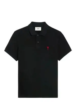 Ami De Coeur Monogram Logo-embroidered Polo Shirt - Black