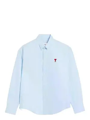 Ami Logo-embroidered Poplin Shirt - Blue
