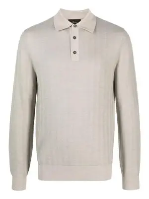 Brioni Long-sleeve Wool Polo Shirt - Neutrals