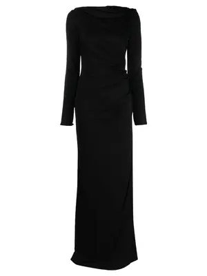 DEL CORE Gathered Long-sleeve Gown - Black