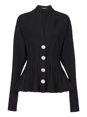 Balmain Rib-knit Pleated Cardigan - Black