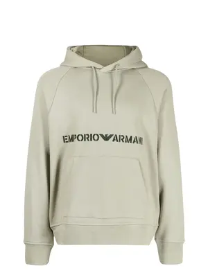 Emporio Armani Logo-embroidered Cotton Hoodie - Green