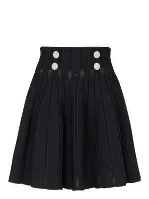 Balmain Ribbed-knit Pleated Skater Skirt - Black