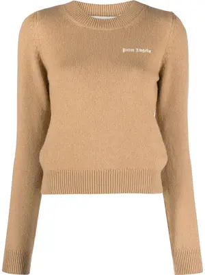 Palm Angels Logo-embroidered Merino-blend Jumper - Neutrals