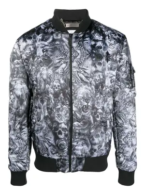 Philipp Plein Tattoo Print Bomber Jacket - Black