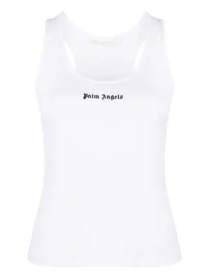 Palm Angels Logo-print Ribbed Tank Top - White