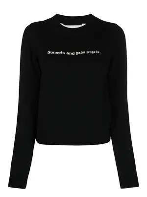 Palm Angels Sunsets-embroidered Merino-blend Jumper - Black