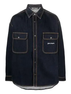 Palm Angels Logo-embroidered Denim Shirt - Blue
