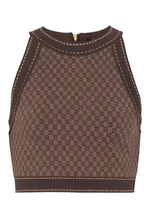 Balmain Monogram Jacquard Cropped Top - Brown