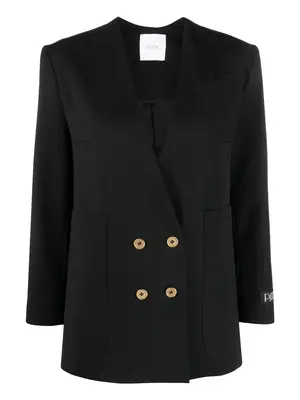 Patou Collarless Double-breasted Blazer - Black