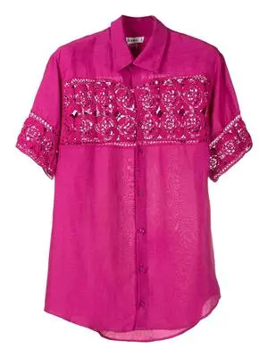 AMIR SLAMA Crochet-panel Short-sleeved Shirt - Pink