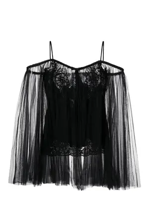 Alexander Wang Lace-embroidered Charmeuse Tunic Top - Black