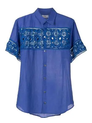 AMIR SLAMA Crochet-panel Short-sleeved Shirt - Blue