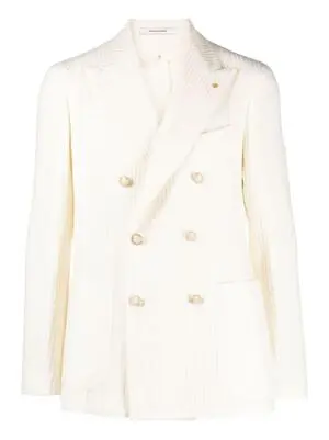 Tagliatore Double-breasted Ribbed Blazer - White