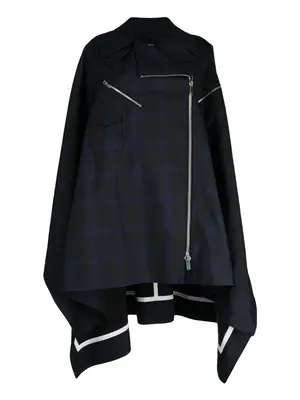 SHANG XIA SHANG XIA Checkered Asymmetric Zip-Up Cape