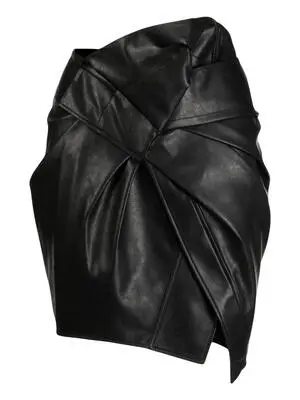 JNBY Asymmetric Faux-leather Pleated Miniskirt - Black