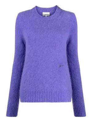 GANNI Brushed-effect Crew-neck Jumper - Purple