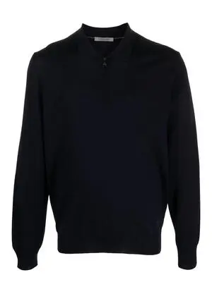 CORNELIANI Zip-Up Virgin Wool Polo Shirt