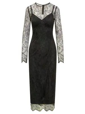 Dolce & Gabbana Semi-sheer Lace Midi Dress - Black