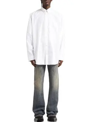 Balenciaga Oversize Logo Back Cotton Poplin Button-down Shirt - White