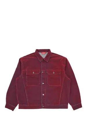 Supreme Flocked Denim Trucker Jacket - Red