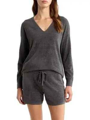 Barefoot Dreams High-low Hem V-neck Pullover Sweater - Carbon