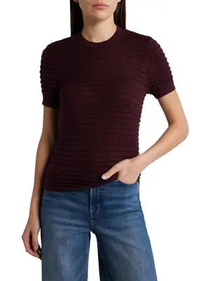 FRAME FRAME Smocked Silk Blend Crewneck Sweater Wine